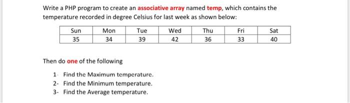 Solved Write a PHP program to create an associative array | Chegg.com