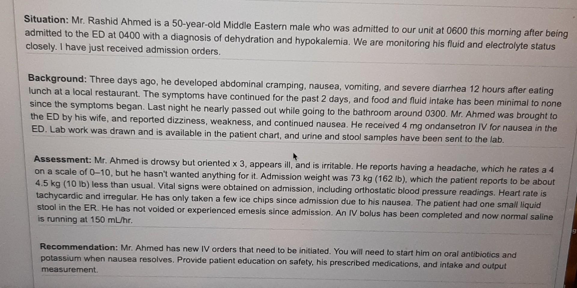 Solved Situation: Mr. Rashid Ahmed is a 50-year-old Middle | Chegg.com