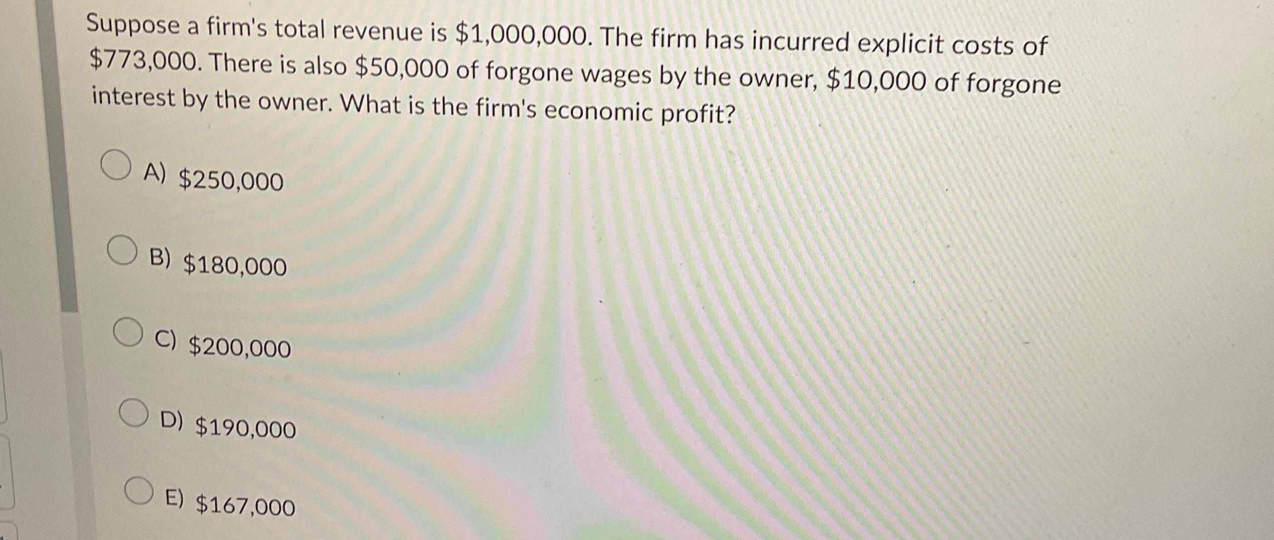 Solved Suppose a firm's total revenue is $1,000,000. ﻿The | Chegg.com