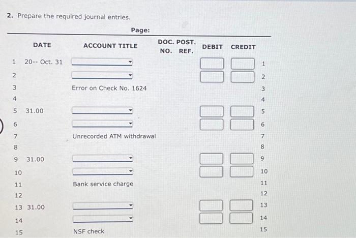 Solved Bank Reconciliation and Related Journal Entries The | Chegg.com