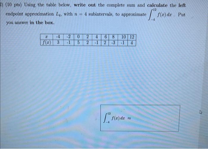 Solved 2. using tabke below, write out complete sum and | Chegg.com