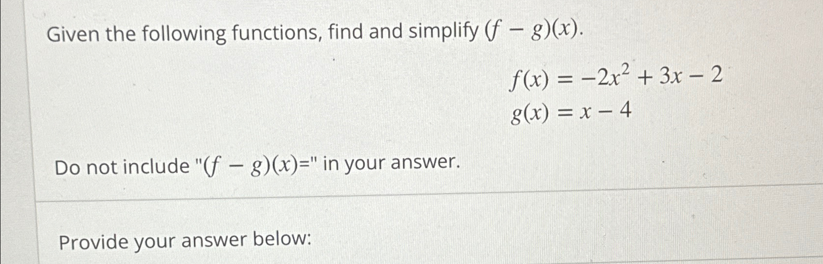 Solved Given the following functions, find and simplify | Chegg.com