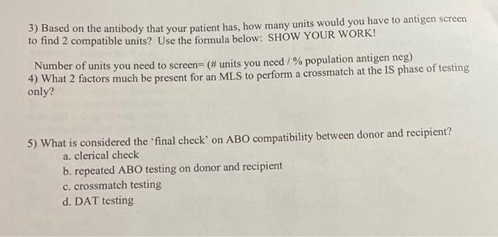 Solved Crossmatch Results Unit # 2 Unit ABO/Rh oney opos | Chegg.com