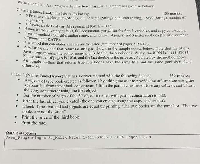 Solved Write a complete Java program that has two classes | Chegg.com