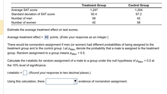 Solved Estimate the average treatment effect on test scores. | Chegg.com