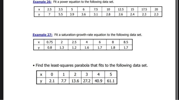Solved Example 26: Fit a power equation to the following | Chegg.com