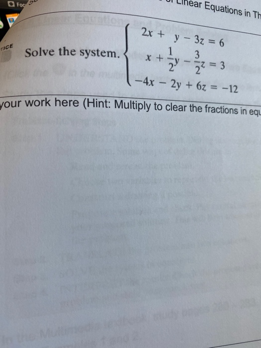 Solved Fog ear Equations in Th 2x + y - 32 = 6 1 3 TTCE | Chegg.com