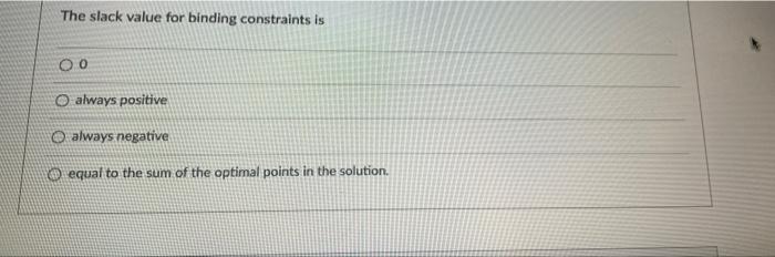 Solved The slack value for binding constraints is оо O | Chegg.com