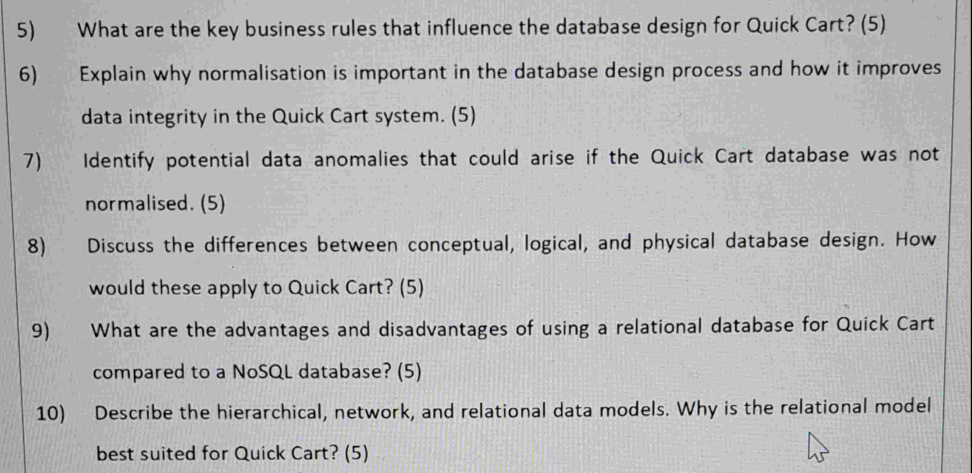 Solved Case Study Quick Cart is a grocery delivery service | Chegg.com