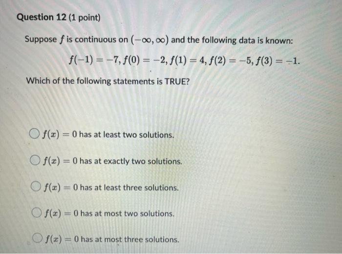 Solved Suppose F Is Continuous On −∞ ∞ And The Following