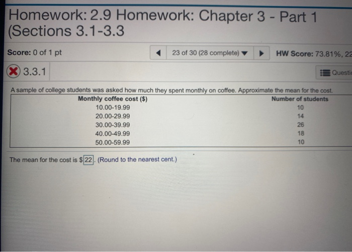 Solved Homework: 2.9 Homework: Chapter 3 - Part 1 (Sections | Chegg.com