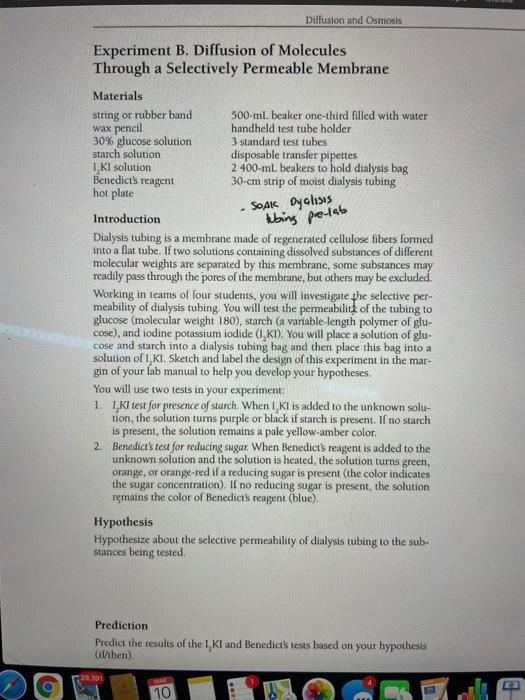 Solved Diffusion and Osmosis Experiment B. Diffusion of | Chegg.com