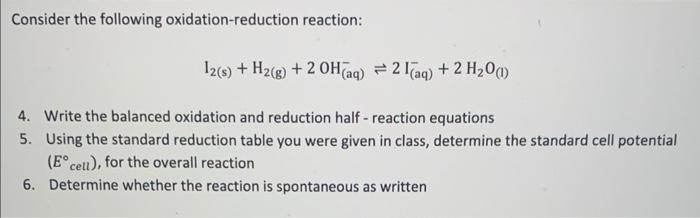 Solved Consider the following oxidation-reduction reaction: | Chegg.com