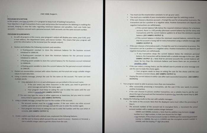 CSCE 1030: Project 1 PROGRAM DESCRIPTION In this | Chegg.com