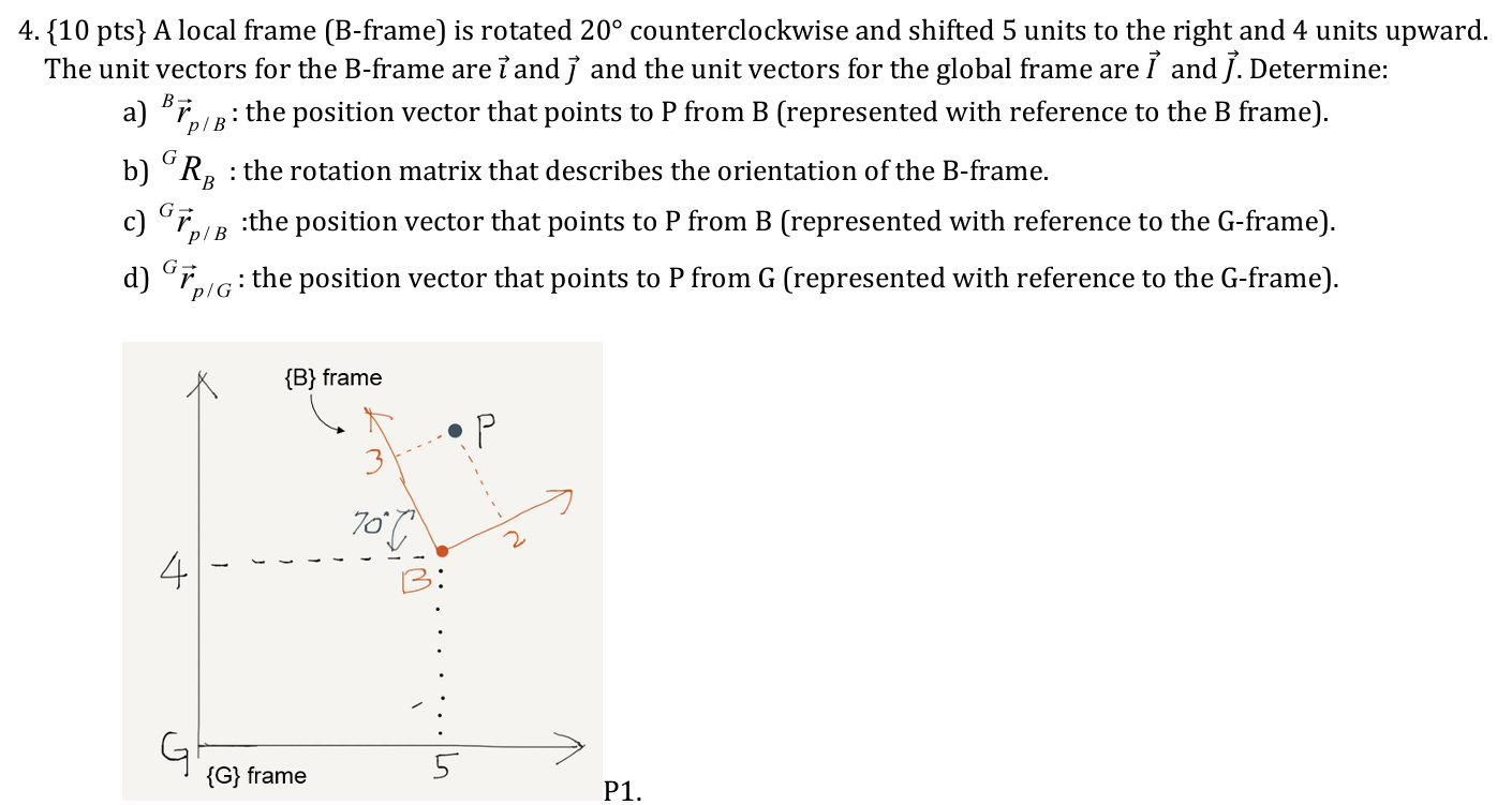 Solved 4. {10 pts} ﻿A local frame (B-frame) is ﻿rotated 20° | Chegg.com