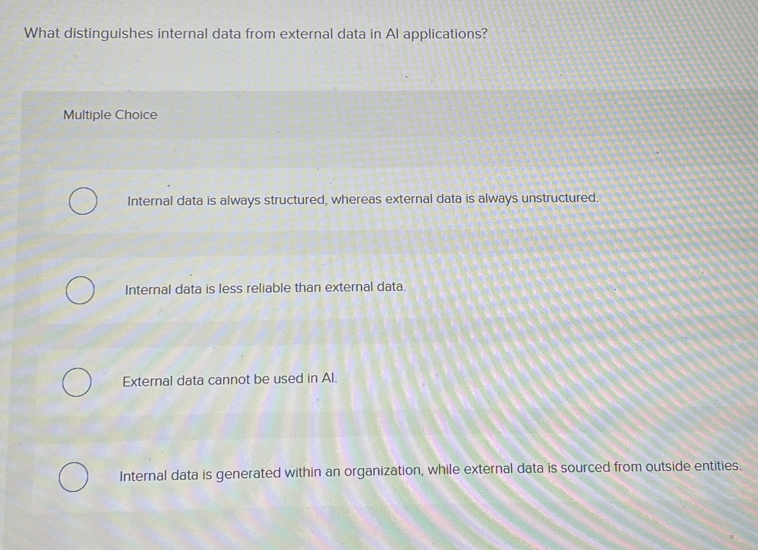 Solved What distinguishes internal data from external data | Chegg.com