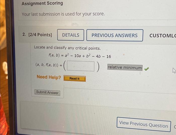 Solved Assignment Scoring Your last submission is used for | Chegg.com