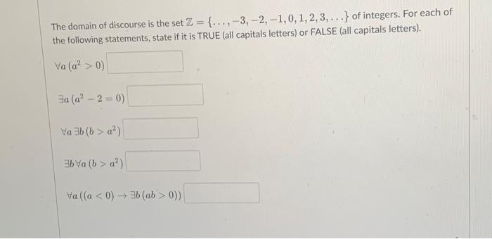 Solved The domain of discourse is the set | Chegg.com