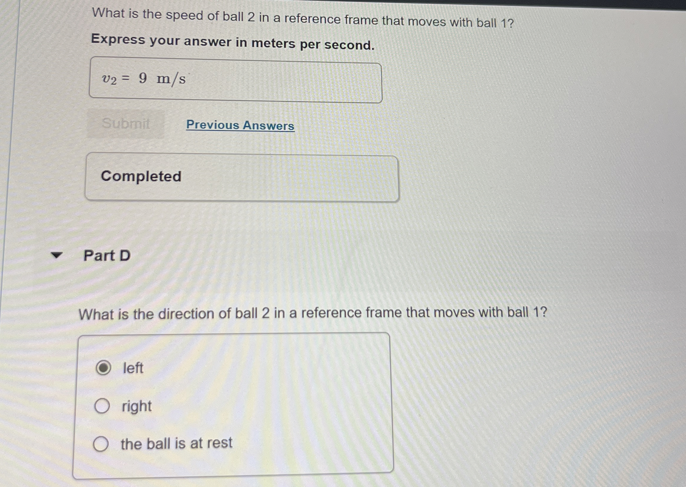 Solved What is the speed of ball 2 ﻿in a reference frame | Chegg.com