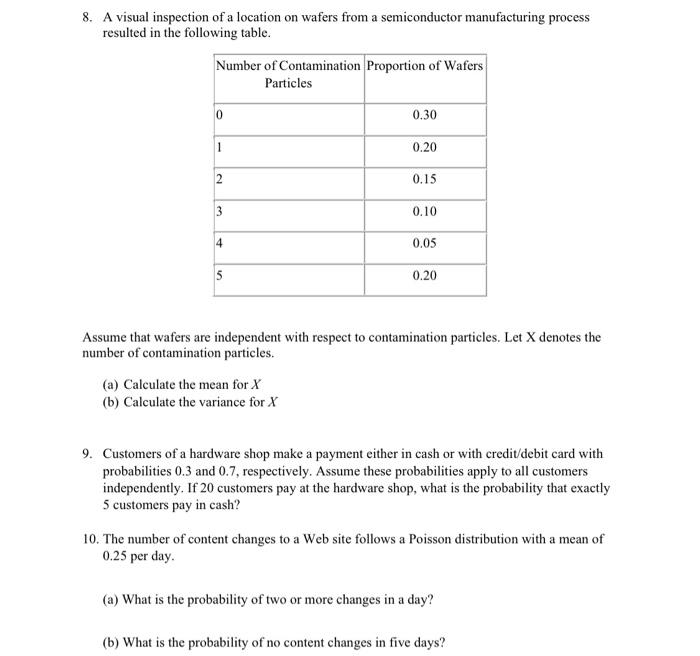 Solved 8. A visual inspection of a location on wafers from a | Chegg.com