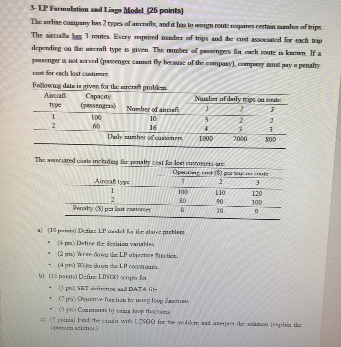 3-LP Formulation and Lingo Model (25 points) The | Chegg.com