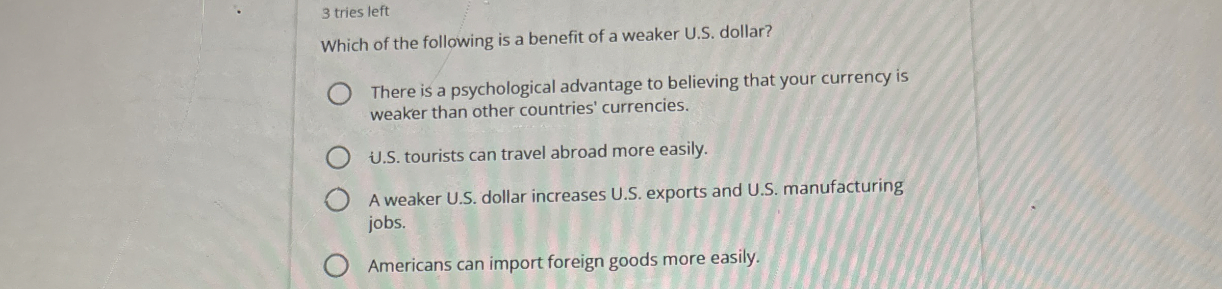 Solved 3 ﻿tries leftWhich of the following is a benefit of a | Chegg.com