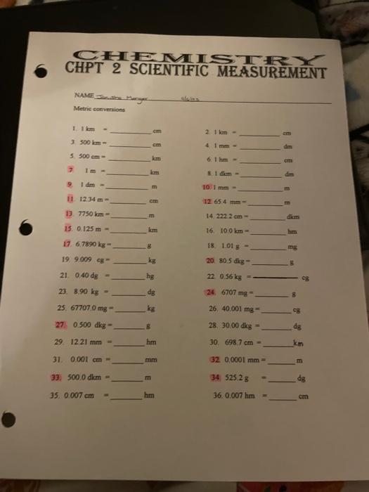 Solved CHPT 2 SCIENTIFIC MEASUREMENT Metrie convernions 1. 1 | Chegg.com