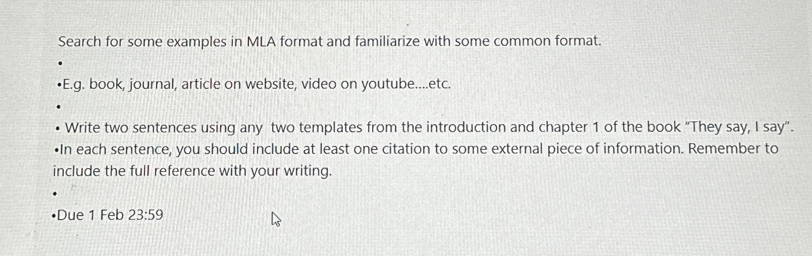 Solved Search for some examples in MLA format and | Chegg.com