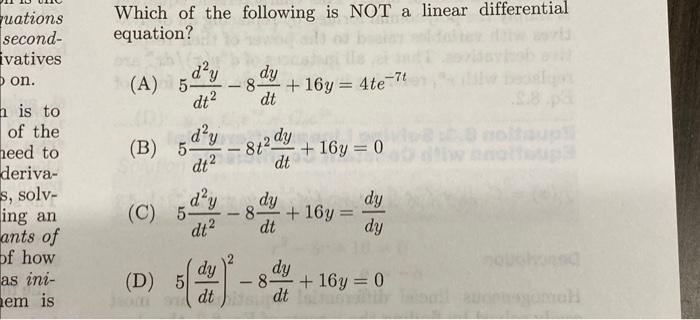 Solved Which of the following is NOT a linear differential | Chegg.com