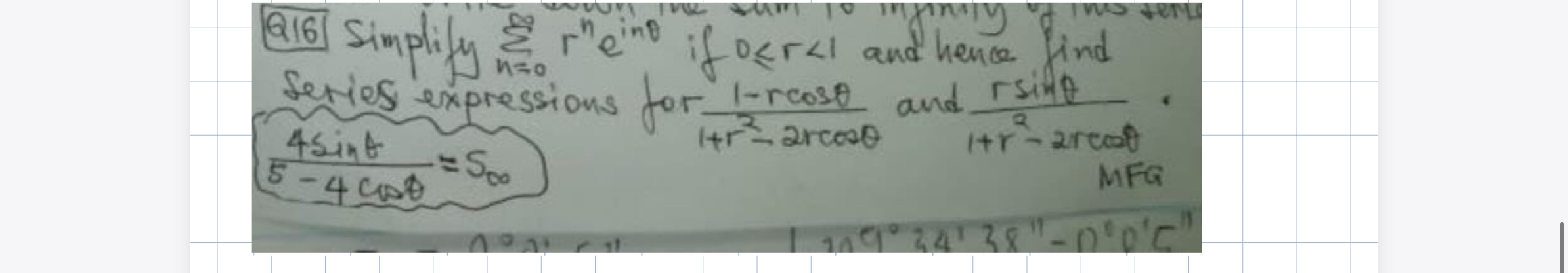 Solved Q16) ﻿Simplify ∑n=0∞rneinθ ﻿if 0≤r