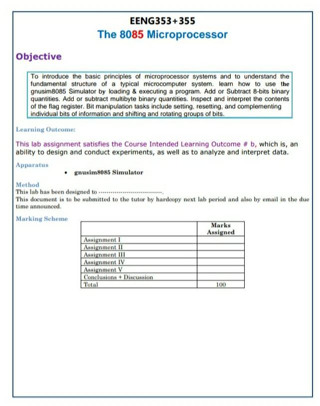 Solved EENG353 +355 The 8085 Microprocessor Objective To | Chegg.com