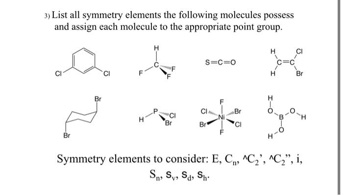 Solved 3) List all symmetry elements the following molecules | Chegg.com