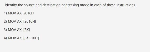 Solved Identify the source and destination addressing mode | Chegg.com