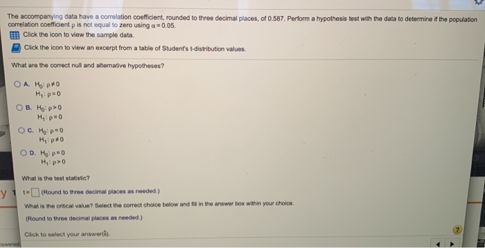 Solved The accompanying data have a correlation coefficient, | Chegg.com
