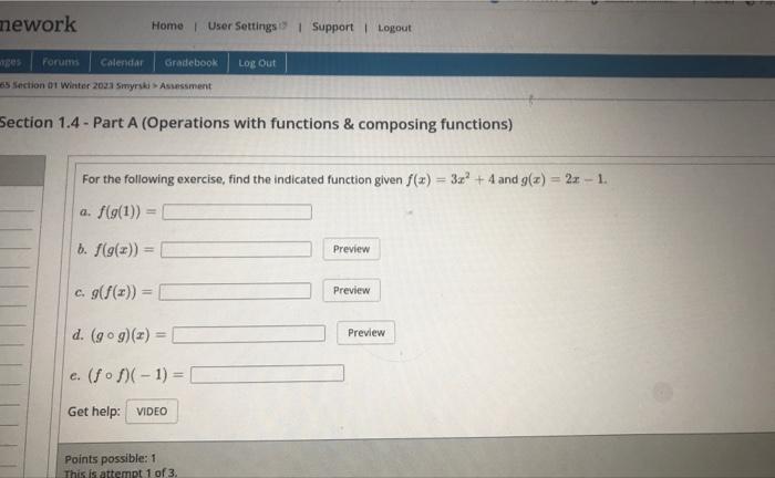 Solved tion 1.4 - Part A (Operations with functions \& | Chegg.com