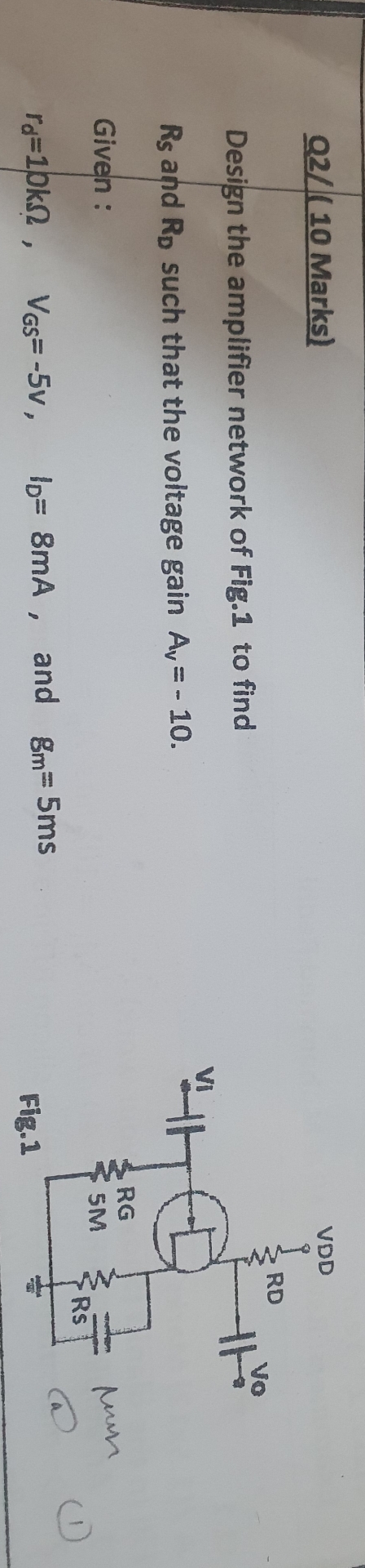 Solved Q2/ (10 ﻿Marks)Design the amplifier network of Fig. 1 | Chegg.com