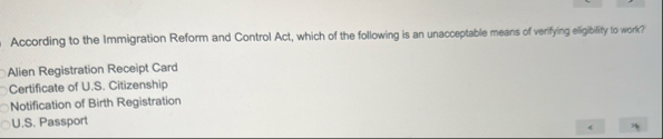 Solved According to the Immigration Reform and Control Act, | Chegg.com