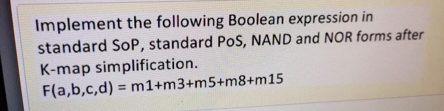 Solved Implement the following Boolean expression in | Chegg.com