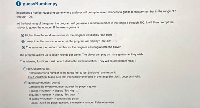 Solved Implement a number guessing game where a player will | Chegg.com