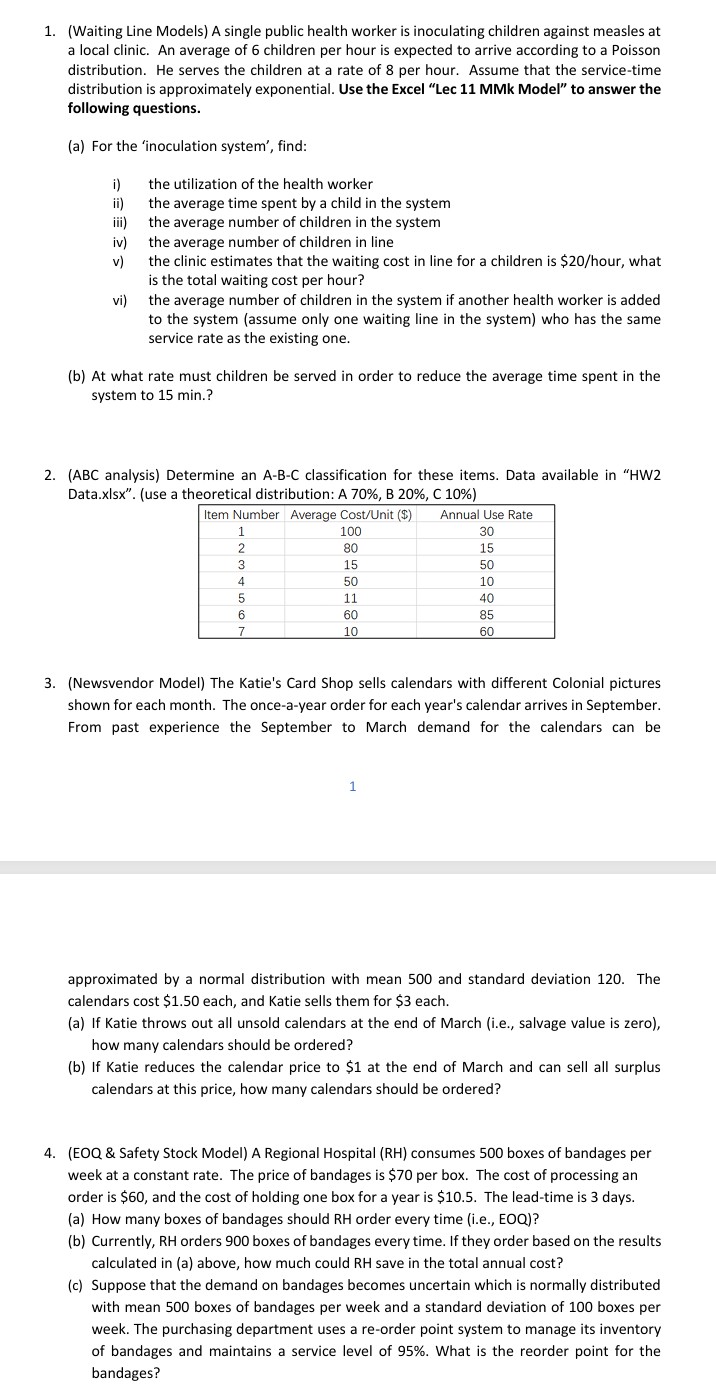 Solved 1. (Waiting Line Models) ﻿A single public health | Chegg.com