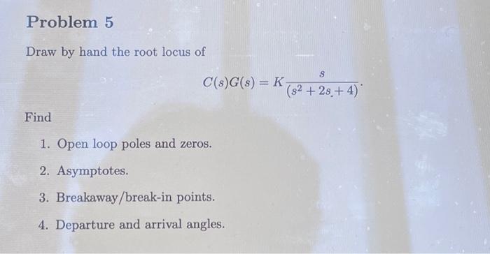 Solved Draw By Hand The Root Locus Of C S G S K S2 2s 4 S