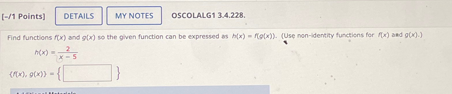 Solved [-/1 ﻿Points]OSCOLALG1 3.4.228.Find functions f(x) | Chegg.com