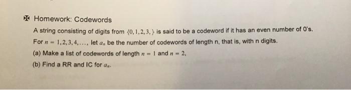 Solved Homework: Codewords A string consisting of digits | Chegg.com