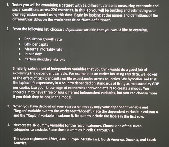 1. Today you will be examining a dataset with 62 | Chegg.com