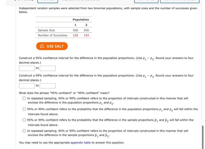Solved Independent random samples were selected from two | Chegg.com