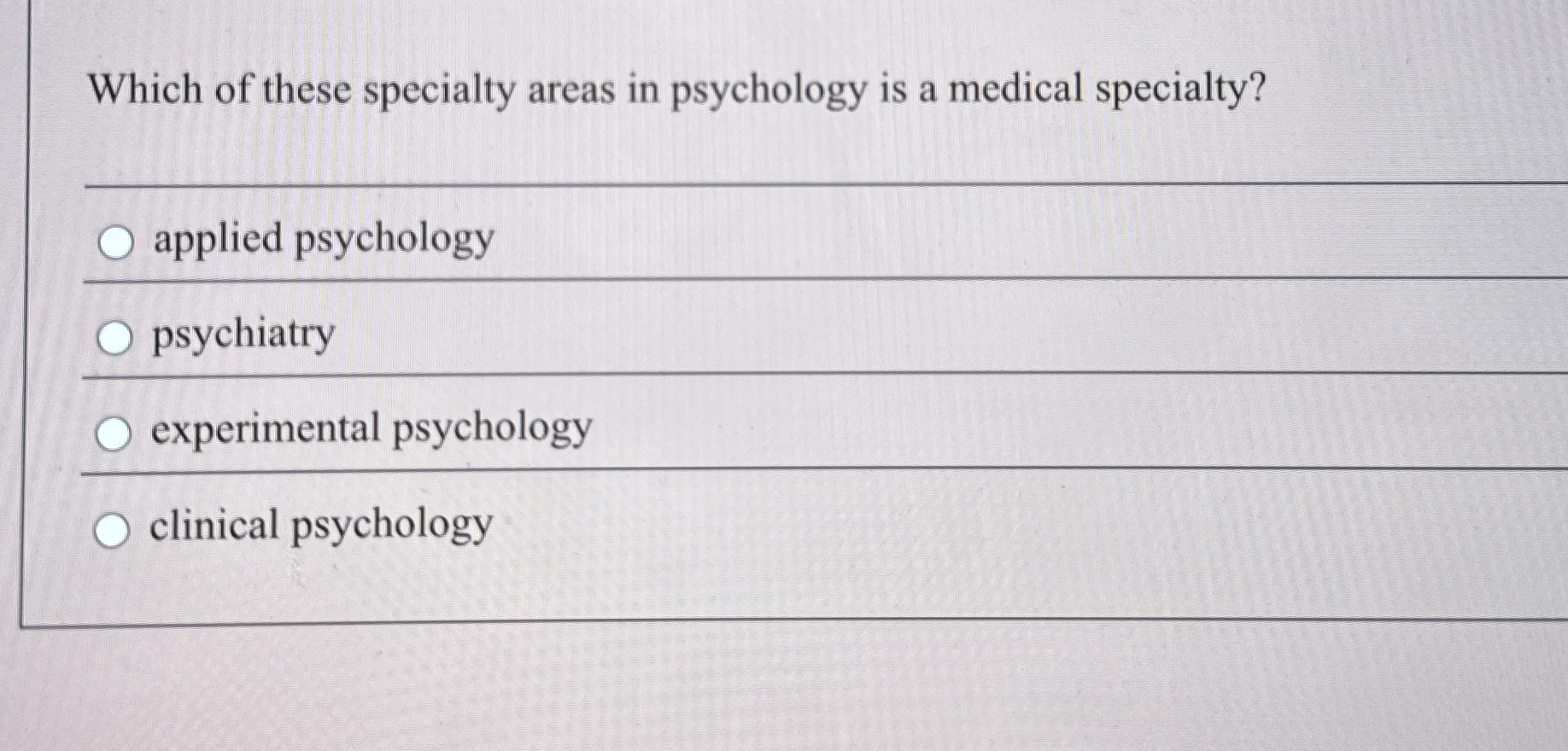 [Solved]: Which of these specialty areas in psychology is a