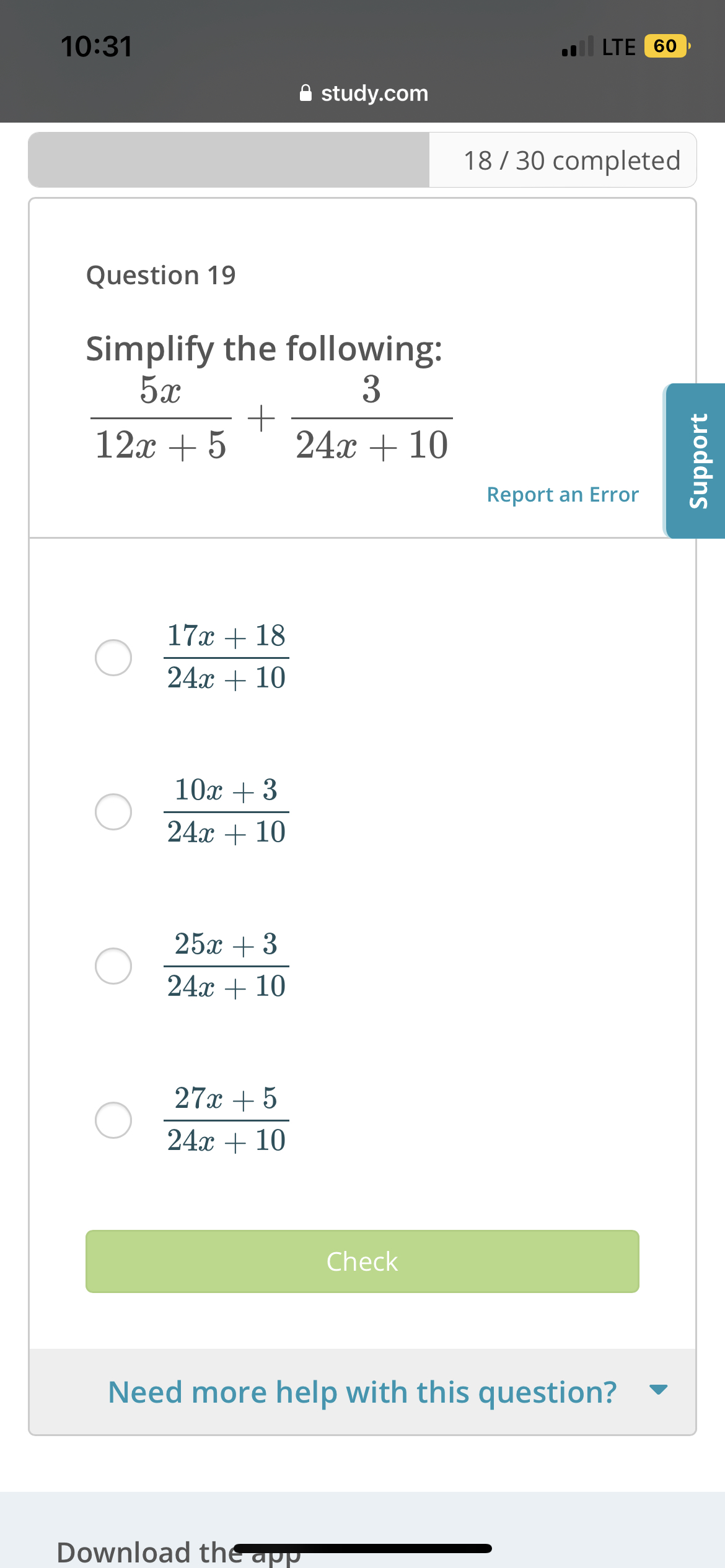 Solved 10:31study.com18 / 30 ﻿completedQuestion 19Simplify | Chegg.com