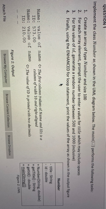 Solved QUESTION 1 Implement the class Number as shown in the | Chegg.com