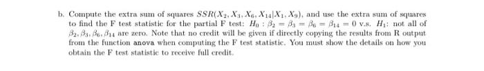 Solved b. Compute the extra sum of squares | Chegg.com