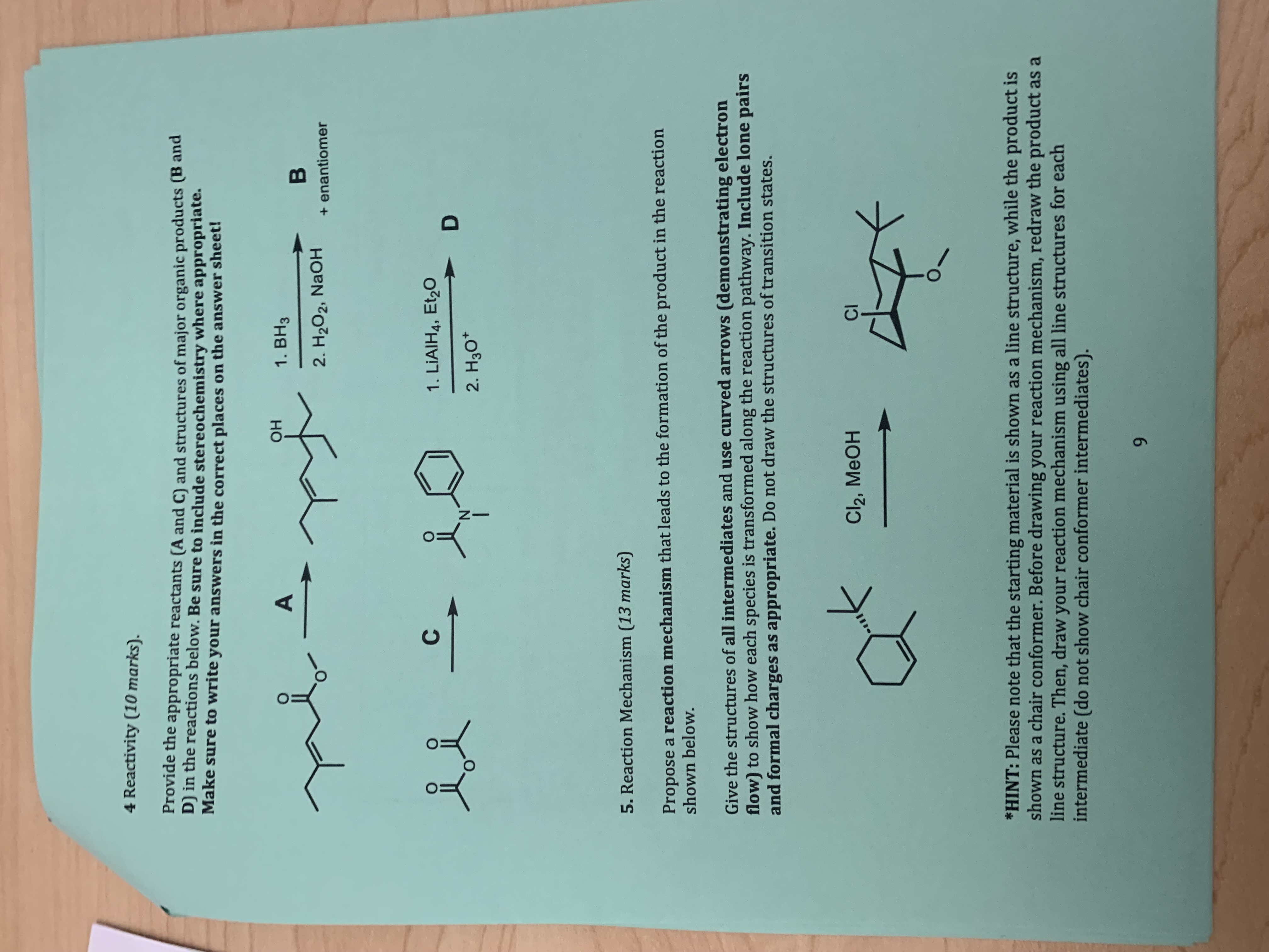 Solved 4 ﻿Reactivity (10 ﻿marks).Provide the appropriate | Chegg.com